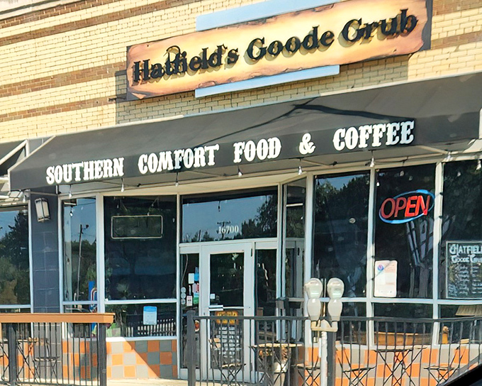 The storefront beckons like a Southern siren, with its rustic sign and promise of comfort food that makes your heart skip a barbecue beat.