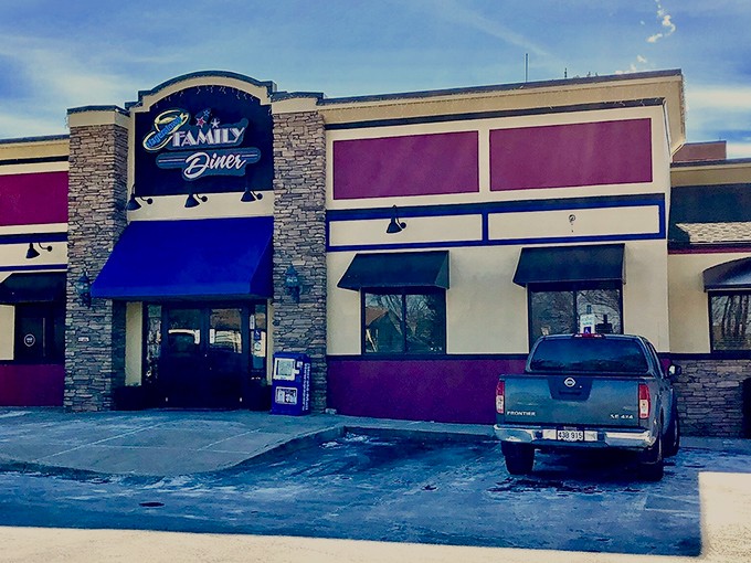 The iconic blue awning and stone facade of Hagerstown Family Diner stands ready to welcome hungry travelers from across Maryland and beyond.