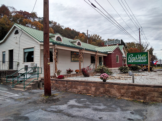 The unassuming exterior of Ranch House Restaurant stands like a culinary lighthouse in Duncannon, beckoning hungry travelers with its simple charm and green-roofed promise.