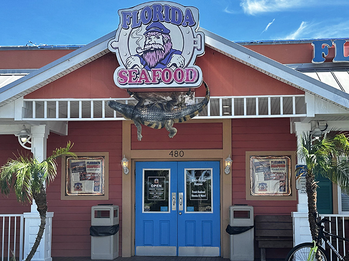 The coral-colored beacon of Florida's Seafood Bar & Grill, where that alligator isn't the greeter&mdash;he's just hanging around waiting for the seafood rejects.