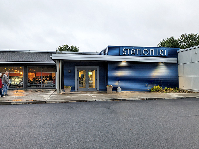 The blue exterior of Station 101 stands like a culinary beacon in DuBois, proving that sometimes the best food hides behind the most unassuming facades.