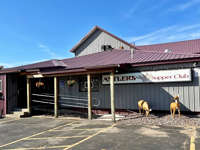 The unassuming exterior of Antlers Supper Club in Bonduel invites you in with its decorative deer statues&mdash;a perfect preview of the Northwoods charm waiting inside.