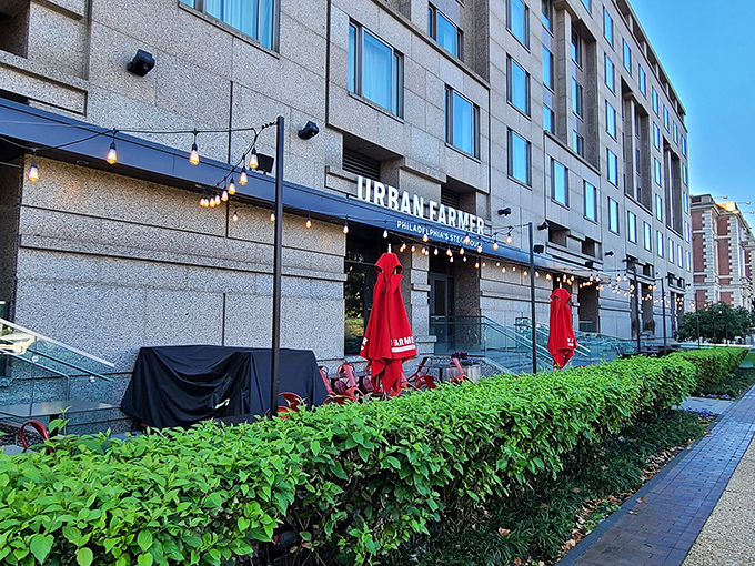 The modern fa&ccedil;ade beckons with its clean lines and warm string lights&mdash;Philadelphia's steakhouse revolution hiding in plain sight.