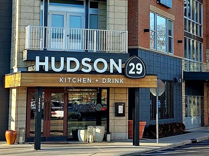 Hudson 29's modern exterior blends urban sophistication with Midwestern warmth&mdash;like that friend whose home always feels more stylish than yours, yet completely welcoming.