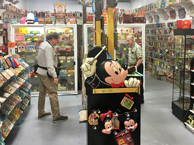 Mickey Mouse stands guard at the entrance to this wonderland of nostalgia, where lunch boxes become time machines to childhood memories.