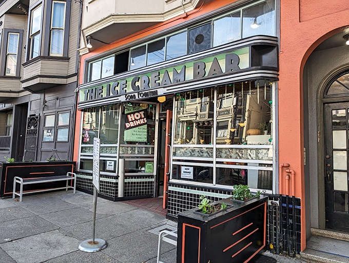 The neon promise of "BOOZY FLOATS & SHAKES" isn't just signage—it's a beacon of joy calling to your inner child and your very adult taste buds.