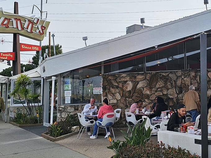 That iconic angular roof and neon sign aren't just eye-catching design choices&mdash;they're a time portal to mid-century California optimism. Welcome to Pann's!