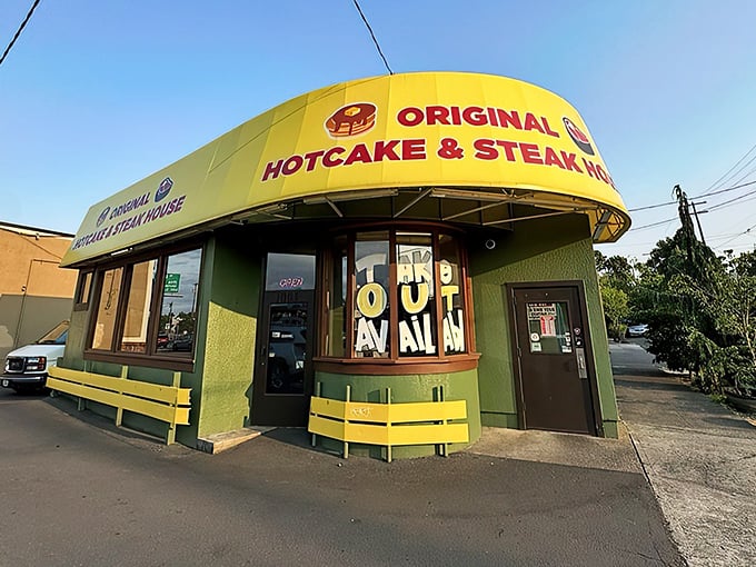 That curved yellow roof isn't just architecture &ndash; it's a breakfast beacon calling hungry souls home.