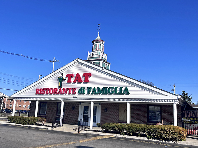 The white colonial-style building with its distinctive cupola and bold red signage stands as a Columbus landmark, beckoning pasta lovers like a lighthouse for the carb-deprived.