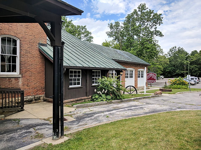The historic brick exterior of Pioneer Mill stands as a testament to Tiffin's industrial past, now serving up culinary treasures instead of grain.