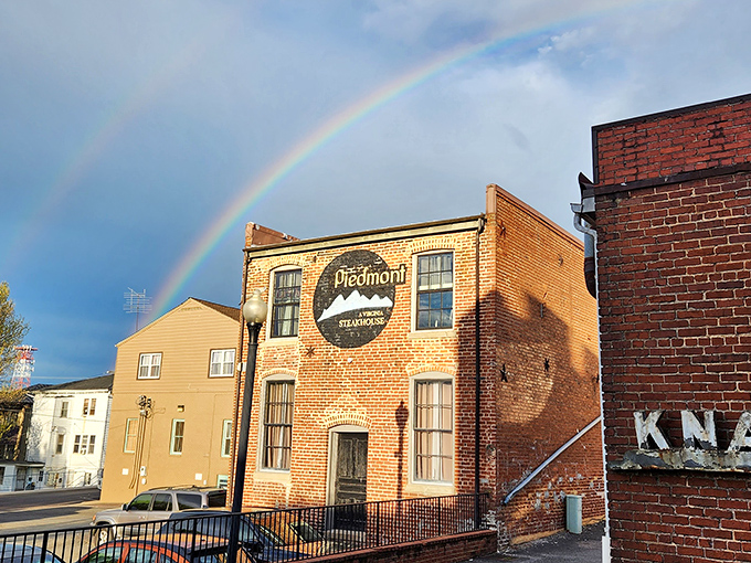 Even Mother Nature rolls out the welcome mat at Piedmont Steakhouse, where rainbows arch over brick walls that have witnessed decades of Culpeper's culinary evolution.