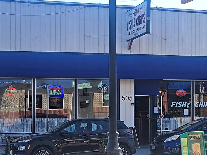 The unassuming blue-trimmed exterior of Pismo Fish and Chips hides culinary treasures within &ndash; proof that the best seafood joints often come without fancy frills.