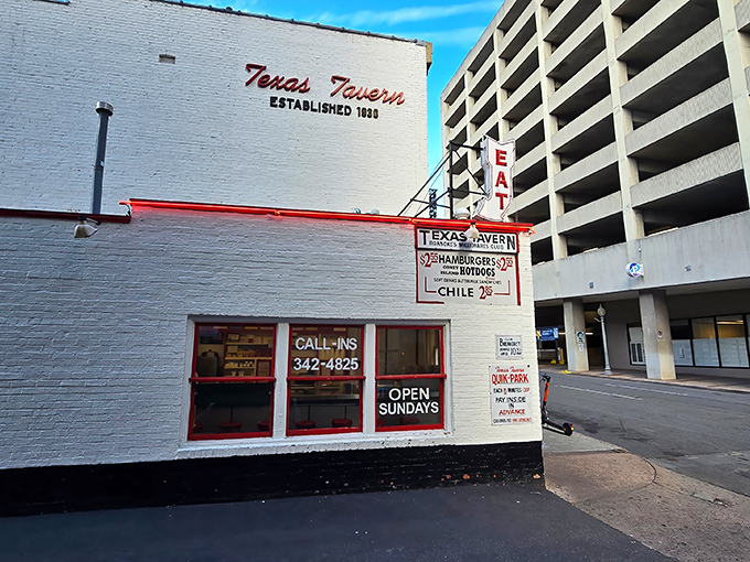 The white brick fa&ccedil;ade of Texas Tavern stands like a culinary time capsule in downtown Roanoke, its vintage sign promising simple pleasures that never go out of style.