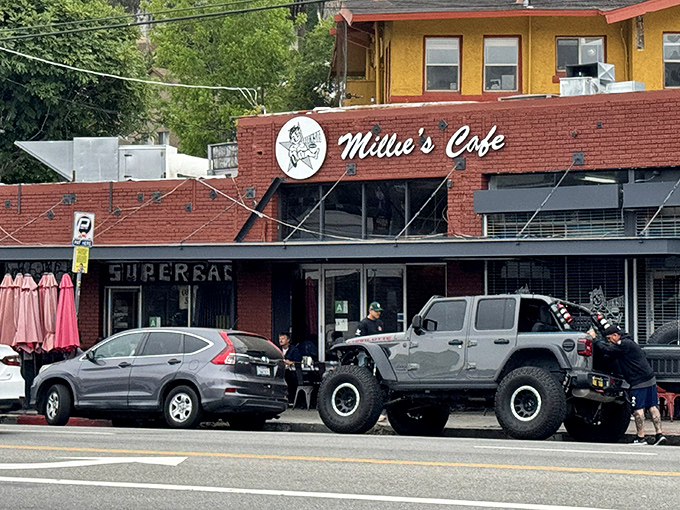 The brick-red exterior of Millie's Cafe stands proudly on a Silver Lake street, a beacon of breakfast hope for hungry Angelenos.