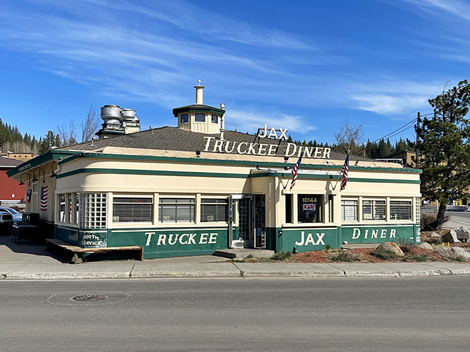 Like a time machine with a side of pancakes, Jax at the Tracks stands proudly in Truckee, its vintage green trim and classic diner silhouette beckoning hungry travelers.