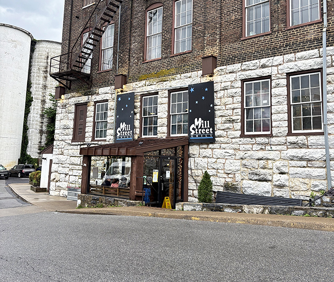 The imposing brick fortress of Mill Street Grill stands as a delicious sentinel in downtown Staunton, promising culinary treasures within its historic walls.