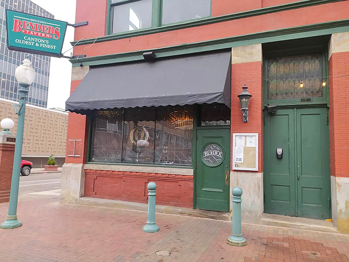 Welcome to downtown Canton's crown jewel, where American flags wave proudly over outdoor dining perfection.
