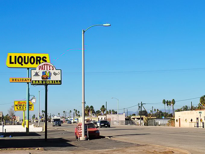 Desert authenticity at its finest! Patty's Bar & Grill stands as a testament to Blythe's unpretentious charm, where locals gather under endless blue skies.