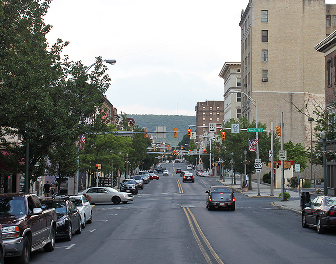 Downtown Pottsville stretches before you like a living postcard, where historic brick buildings stand sentinel against the backdrop of Pennsylvania's rolling hills.
