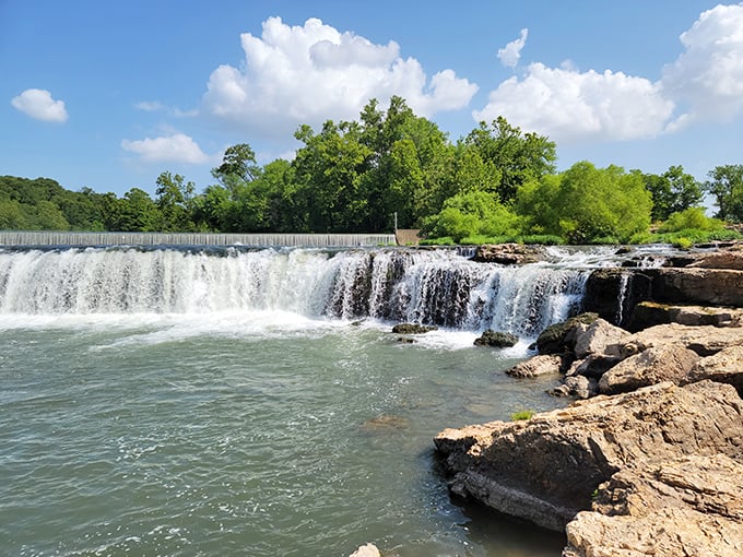 Grand Falls shows off its 25-foot drop in perfect Missouri sunshine. Nature's own water feature puts any backyard installation to shame.