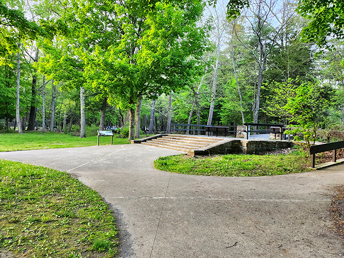 Nature's amphitheater awaits at Caledonia State Park, where this stone stage has hosted more woodland performances than Broadway. The trees are your standing ovation.