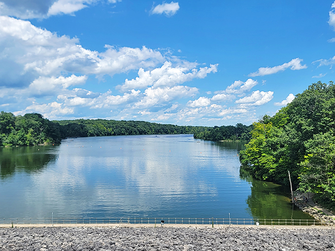 Mirror-like waters reflecting puffy clouds create nature's perfect selfie backdrop. Caesar Creek Lake invites you to press pause on life's chaos.