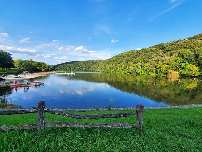Jones Mill Run Dam creates nature's perfect staircase, where water cascades down in hypnotic rhythm. Mother Nature showing off her architectural skills.
