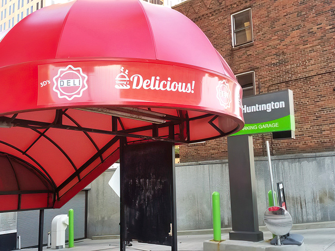 That iconic red umbrella entrance isn't just eye-catching&mdash;it's a beacon of sandwich salvation for downtown Columbus lunch-seekers.