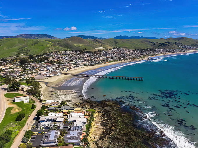 Cayucos stretches along California's Central Coast like a postcard come to life, where the mountains meet the sea in perfect harmony.