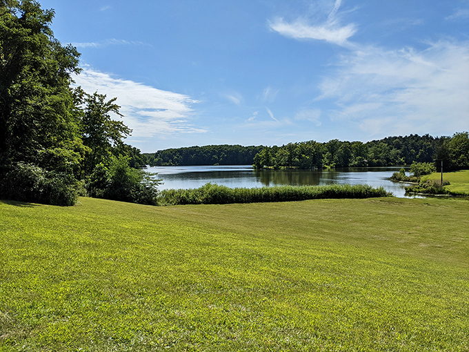Mother Nature's infinity pool. Findley State Park's 93-acre lake mirrors the sky so perfectly, you'll wonder which way is up.