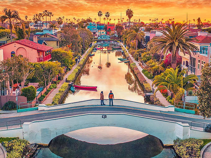 The Venice Canals at sunset &ndash; where Italian dreams meet California reality. Those colorful homes aren't just houses; they're postcards come to life.