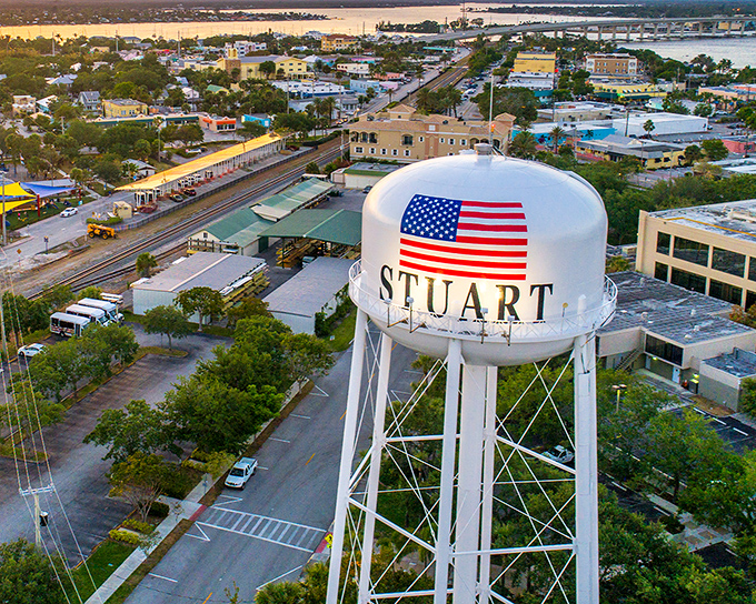 Stuart's iconic water tower stands proudly against the Florida sky, like a beacon calling out to retirees: "Your affordable paradise awaits right here!"