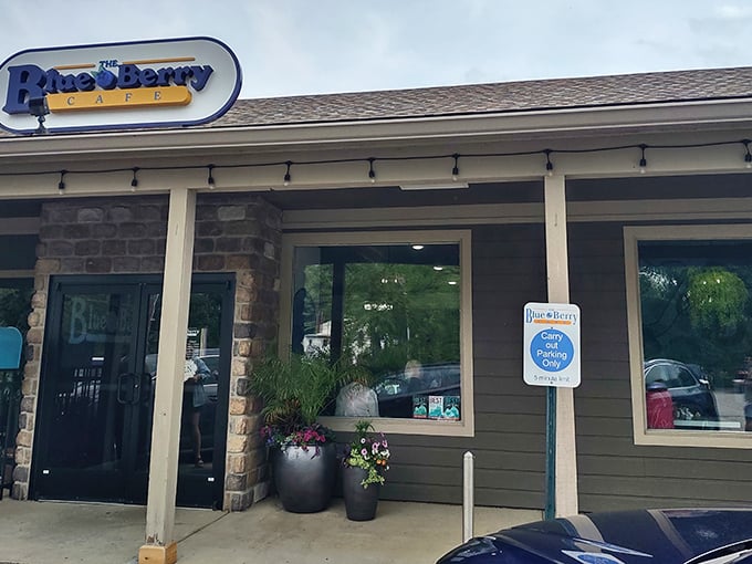 The Blue Berry Caf&eacute;'s charming exterior promises breakfast adventures that'll make your morning commute worthwhile.