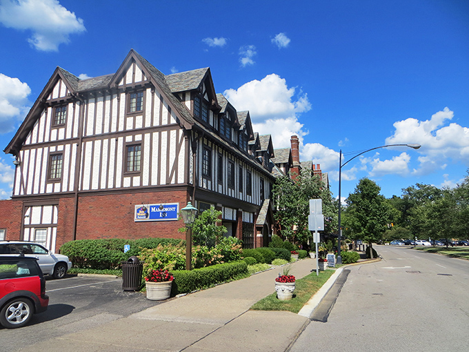 The National Exemplar clock stands sentinel over Mariemont's Tudor-inspired streetscape, where time seems to move at a more civilized pace.