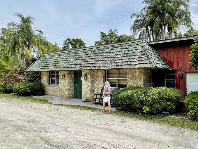 The stone facade and green shingled roof welcome you like an old friend &ndash; rustic charm that promises something more authentic than your average roadside eatery.