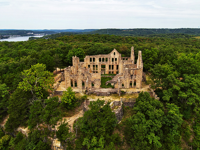 Stone walls standing proud against Missouri skies, proving castles aren't just for European postcards anymore.