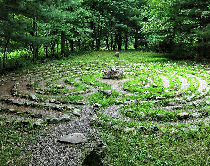 The stone labyrinth invites contemplative wandering, like nature's own meditation app but without the subscription fees.