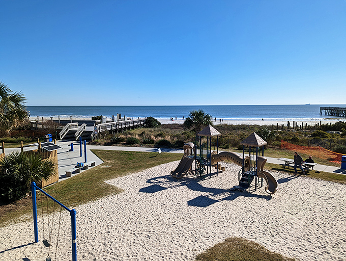 The perfect family playground meets pristine shoreline at Isle of Palms County Park, where beach dreams come with convenient amenities and spectacular ocean views.