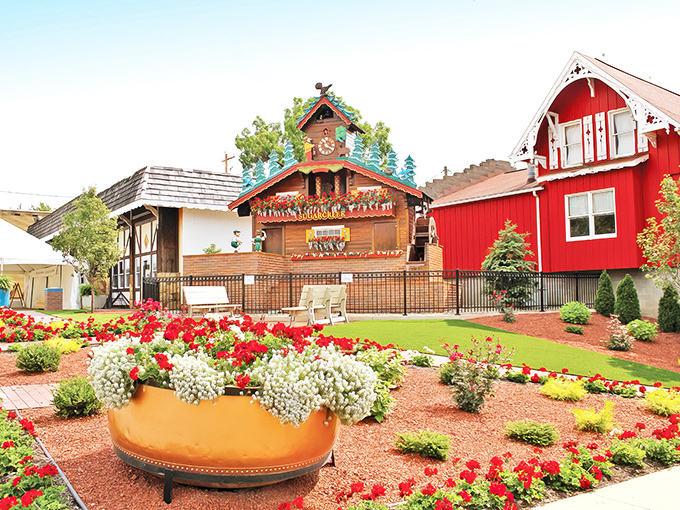 The world's largest cuckoo clock stands proudly in Sugarcreek, surrounded by colorful gardens and Swiss-inspired architecture. Time literally comes alive here every hour on the hour.