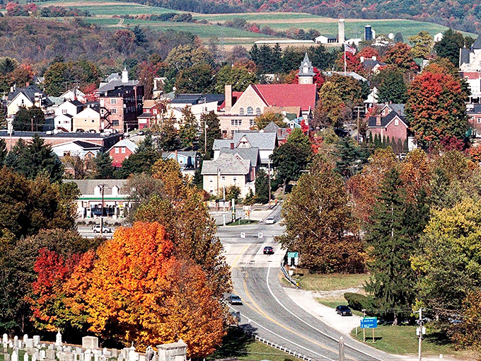 Ligonier's Town Hall stands proudly on the Diamond, its colonial architecture a reminder that small-town America still thrives in Pennsylvania's Laurel Highlands.