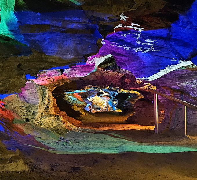 Mother Nature's light show puts Vegas to shame! The psychedelic illumination transforms ordinary rock formations into an underground wonderland of color. 