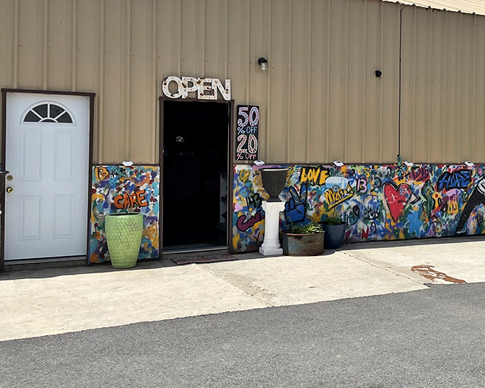 The exterior of Thrifted It announces itself with vibrant murals and bold colors, like a treasure chest that can't contain its excitement about what's inside.