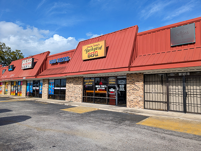 The unassuming red-roofed strip mall exterior of Uncle Tony's hides a BBQ paradise that proves Florida knows more than just seafood.