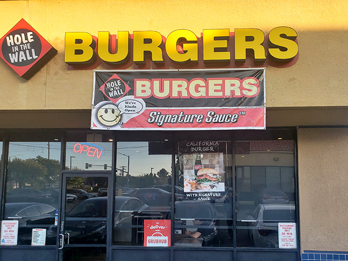 The unassuming storefront says it all - no fancy frills, just the promise of burger perfection waiting inside. Sometimes the best treasures come in modest packages.