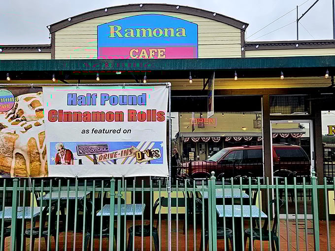 The holy grail of cinnamon rolls announces itself with no subtlety. When a banner this bold makes a promise, you better believe they can deliver.