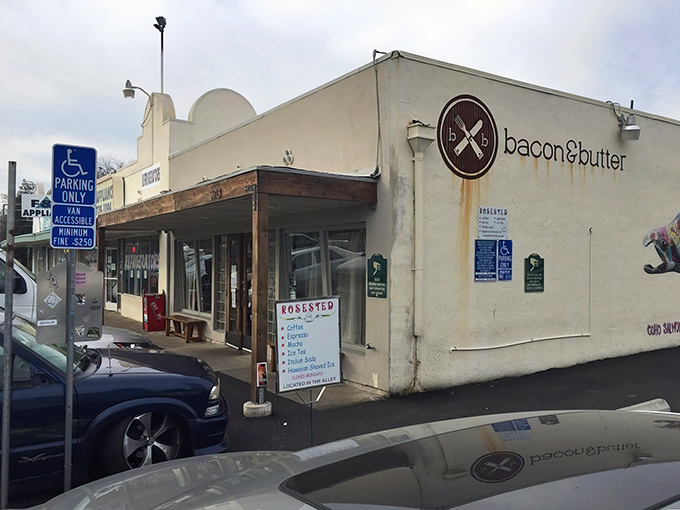 The vine-adorned sign welcomes you like an old friend with a secret. Bacon & Butter's exterior promises comfort food nirvana under Sacramento's perpetually blue skies.