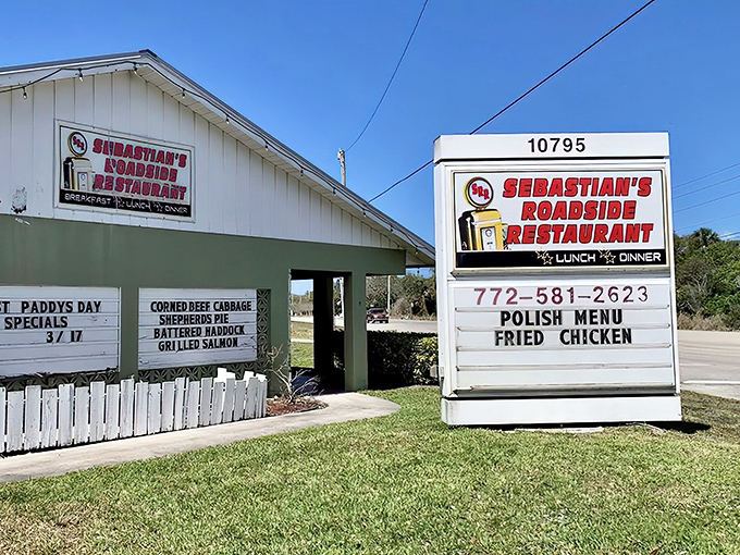 Unpretentious charm in white clapboard &ndash; Sebastian's Roadside Restaurant announces its Polish specialties and fried chicken right on the sign. No mystery, just good food promised.