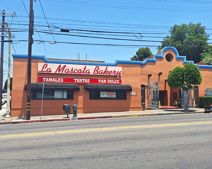 Orange walls and blue trim announce your arrival at this temple of tamales and traditional Mexican treats.