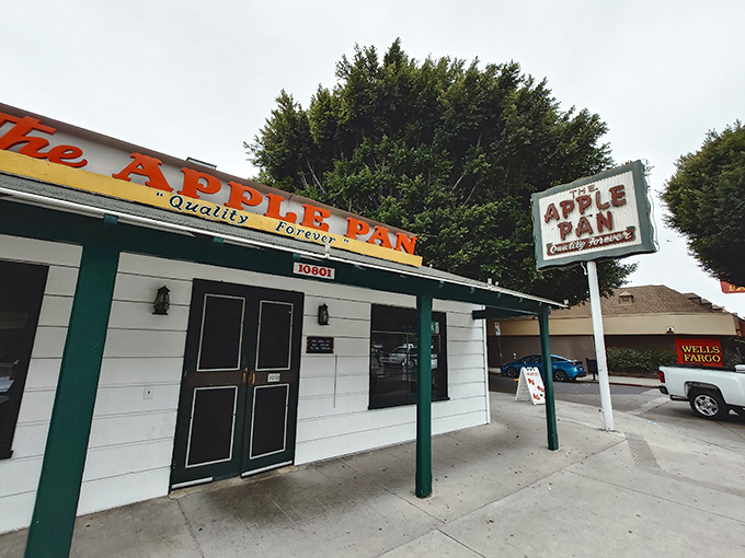 The unassuming white exterior of The Apple Pan, where time stands still and burger perfection has been achieved since 1947. Quality Forever, indeed!