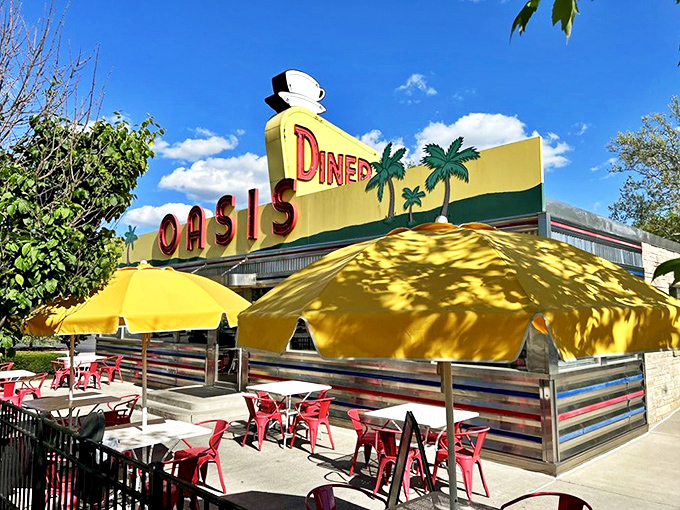 The sunshine-yellow exterior of Oasis Diner isn't just eye-catching&mdash;it's a time machine disguised as a restaurant on Plainfield's Historic National Road.